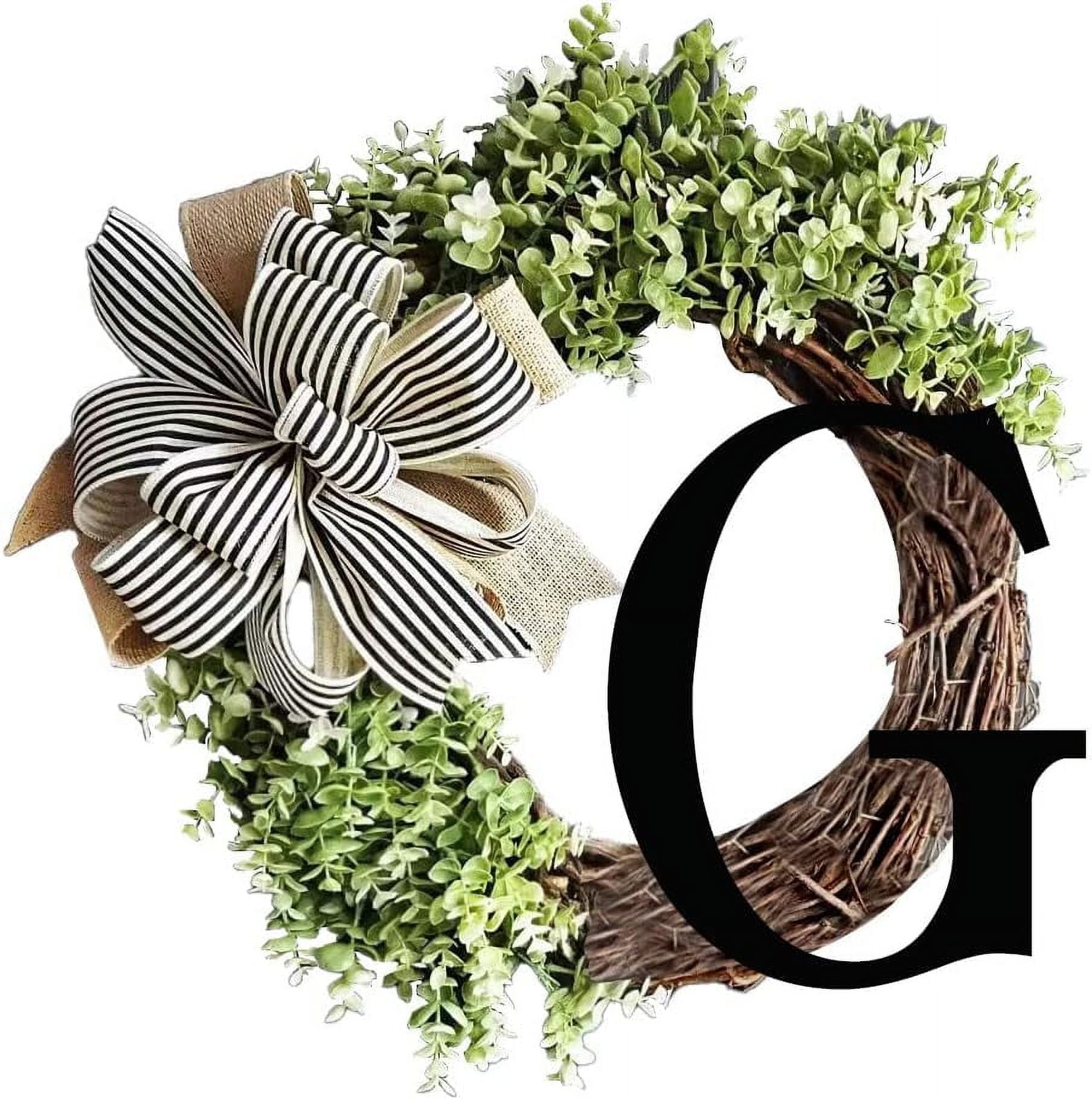 FXYMonogram Initial Letter Wreaths for Front Door with Striped Linen ...