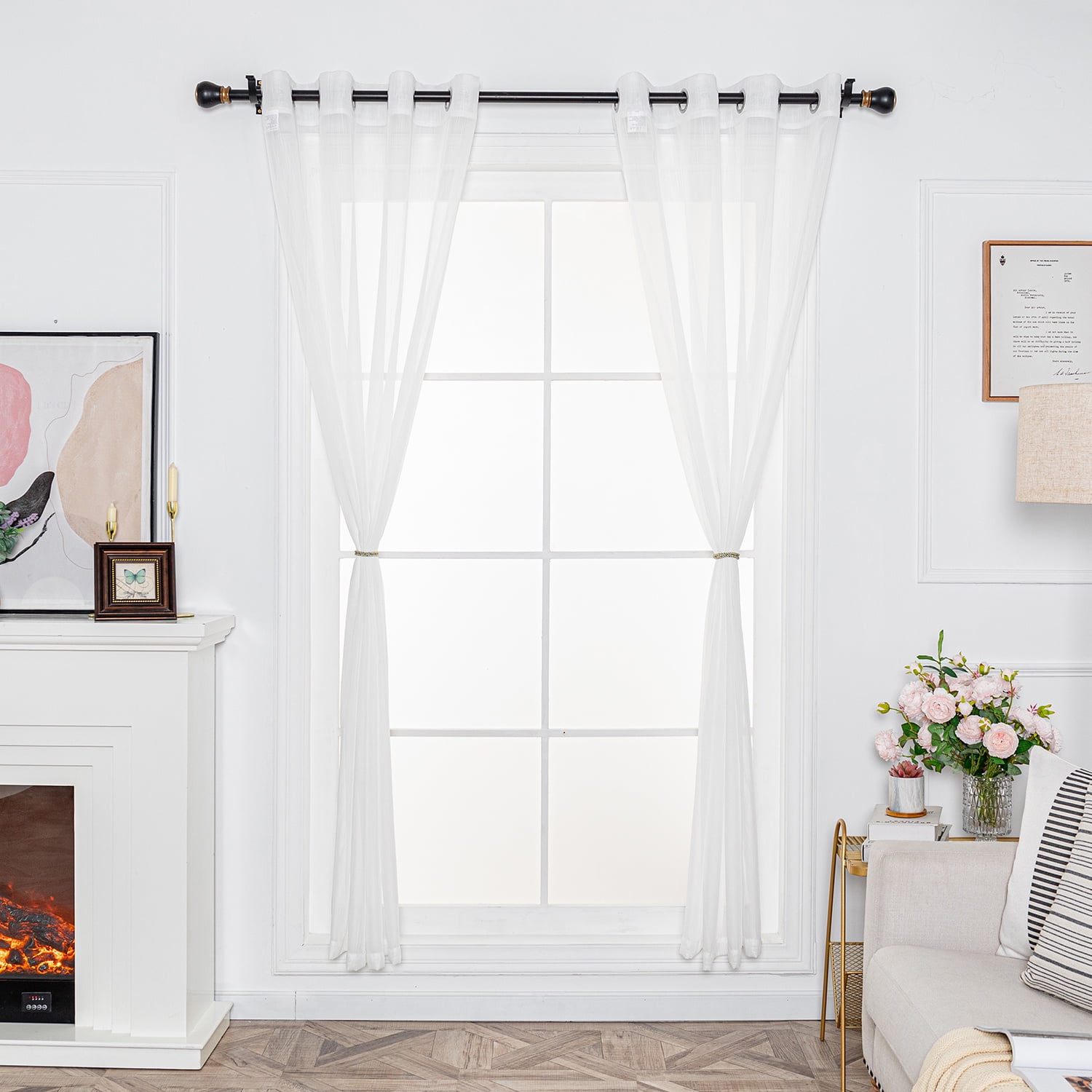 FY FIBER HOUSE Sheer White Curtains Grommet 84 Inch Length for Living ...
