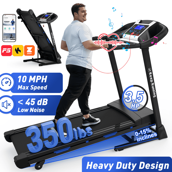 FYC Folding Treadmill, 330LBS Capacity, 15% Auto Incline, 3.5HP, 10MPH ...
