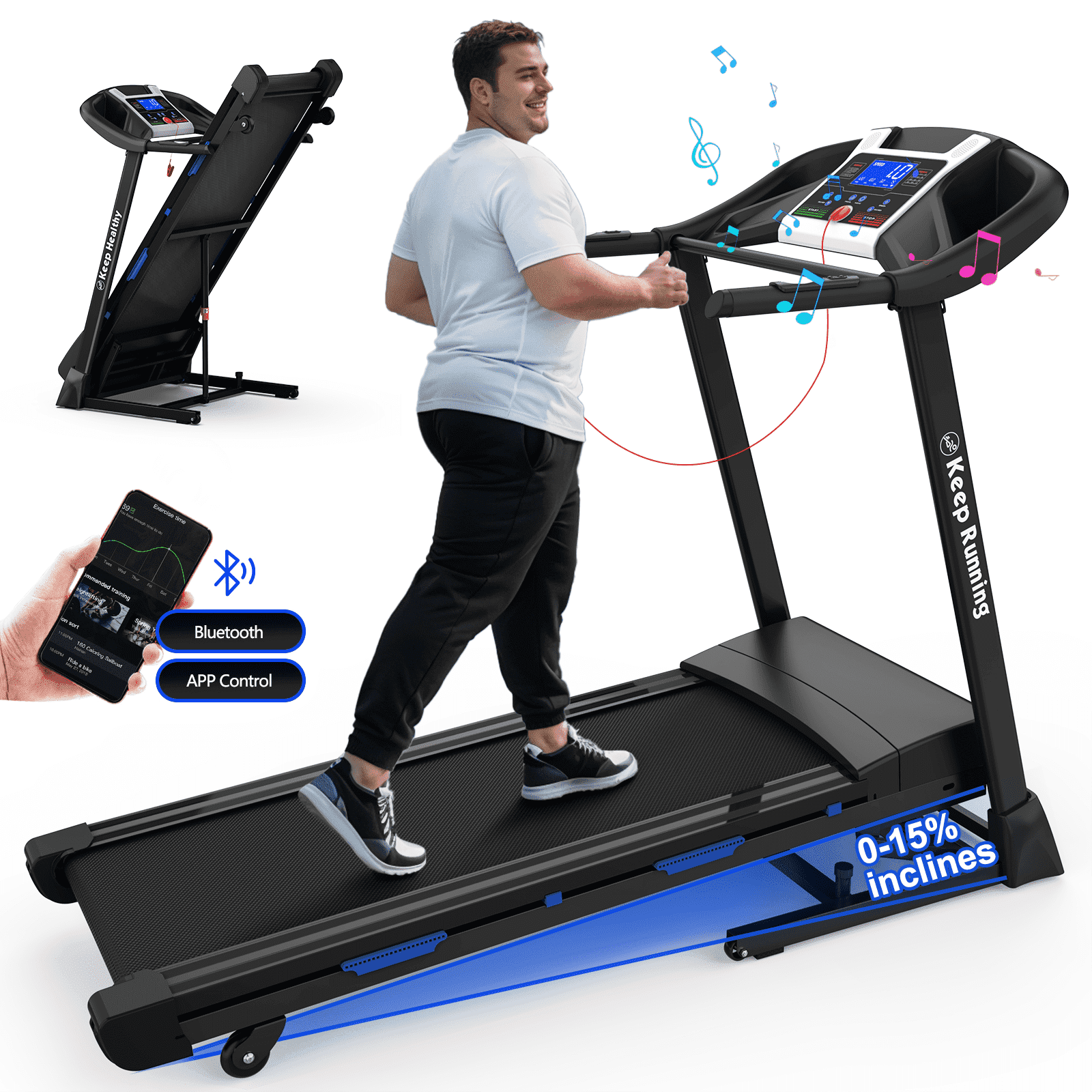 FYC Folding Treadmill, 330LBS Capacity, 15% Auto Incline, 3.5HP, 10MPH ...