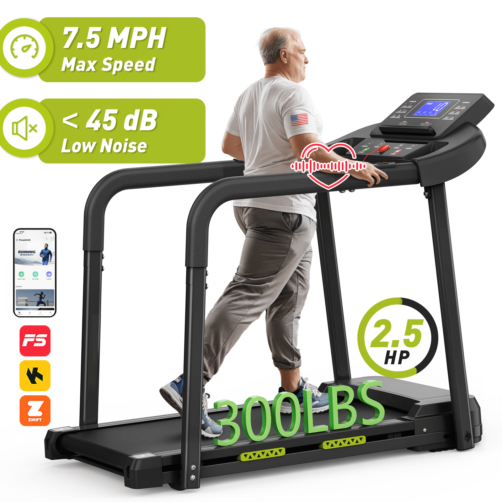 FYC 2 in 1 Foldable Treadmill, Compact Treadmill for Seniors, 300 lbs ...