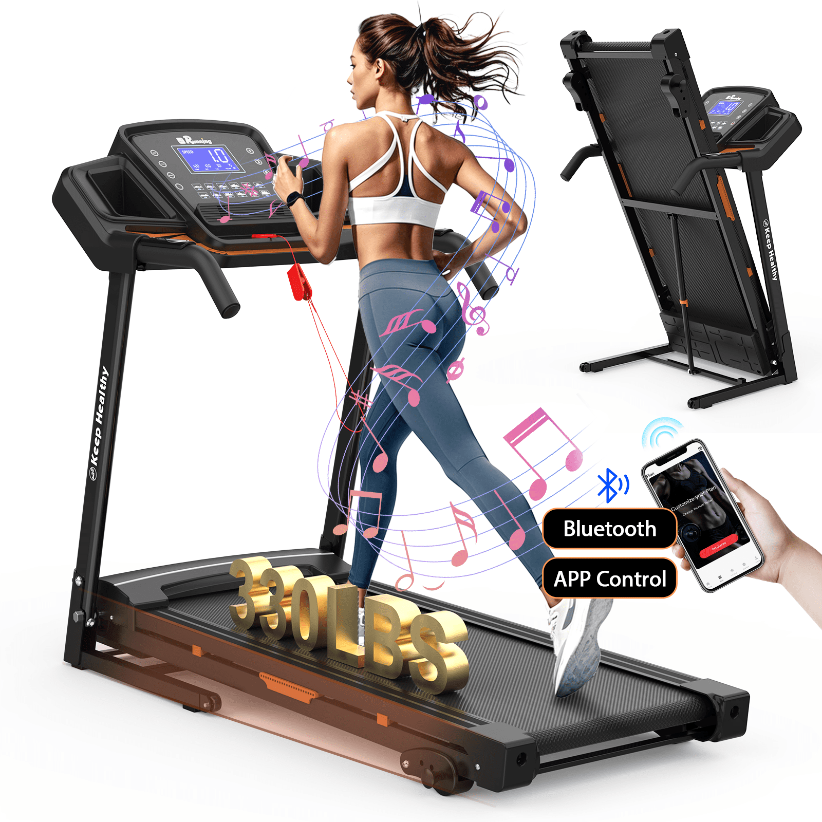 FYC 3.5HP Folding Electric Treadmill with Incline, Bluetooth APP ...