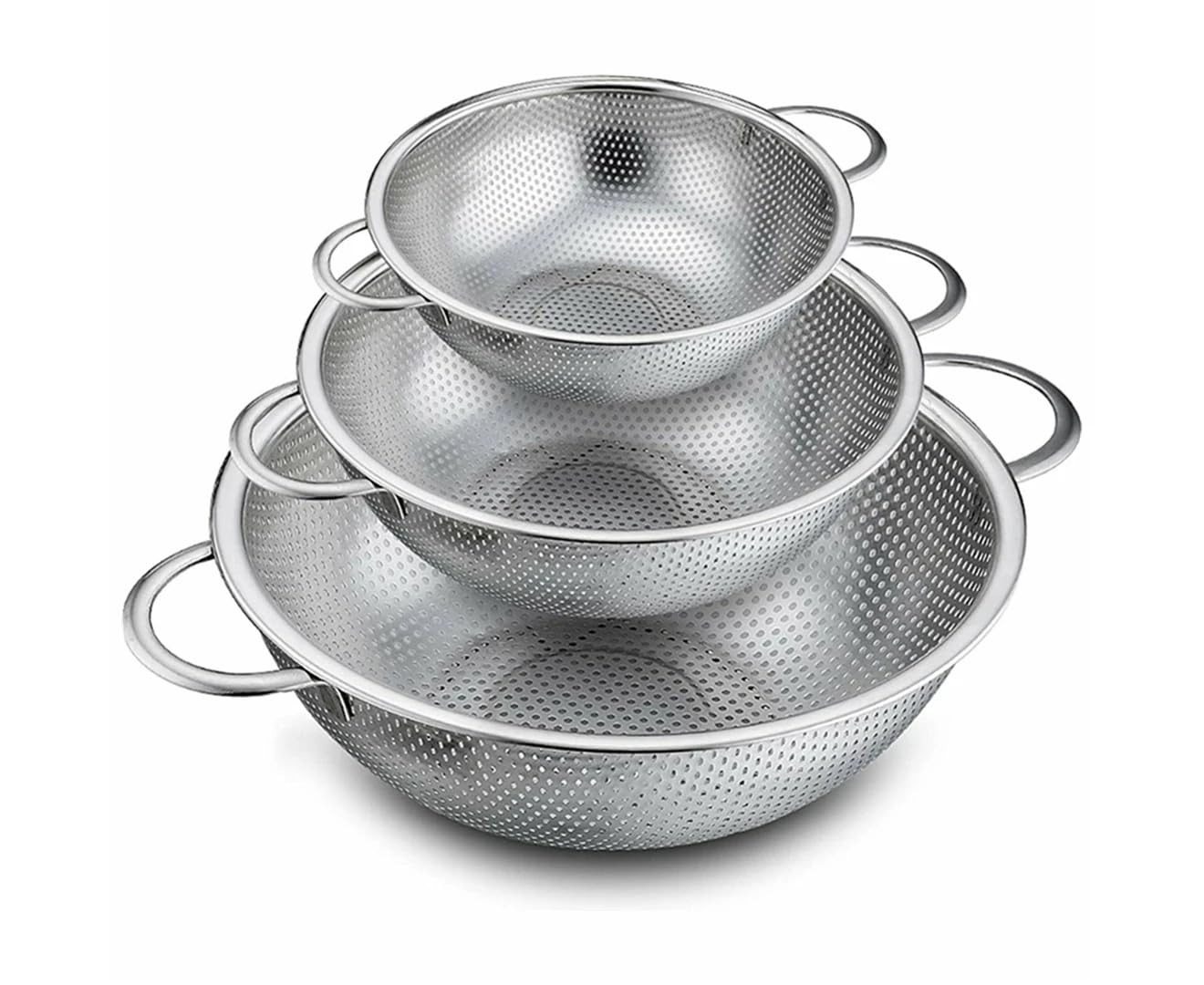 FYCAN 3 Set Stainless Steel Drain Basket Colander with Handles Micro ...