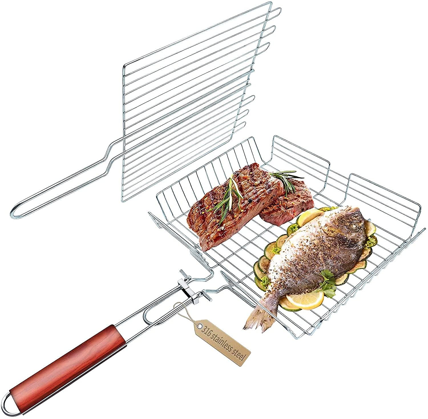 FYCAN Grill Basket Fish Grill Basket Rustproof 304 Stainless Steel BBQ ...