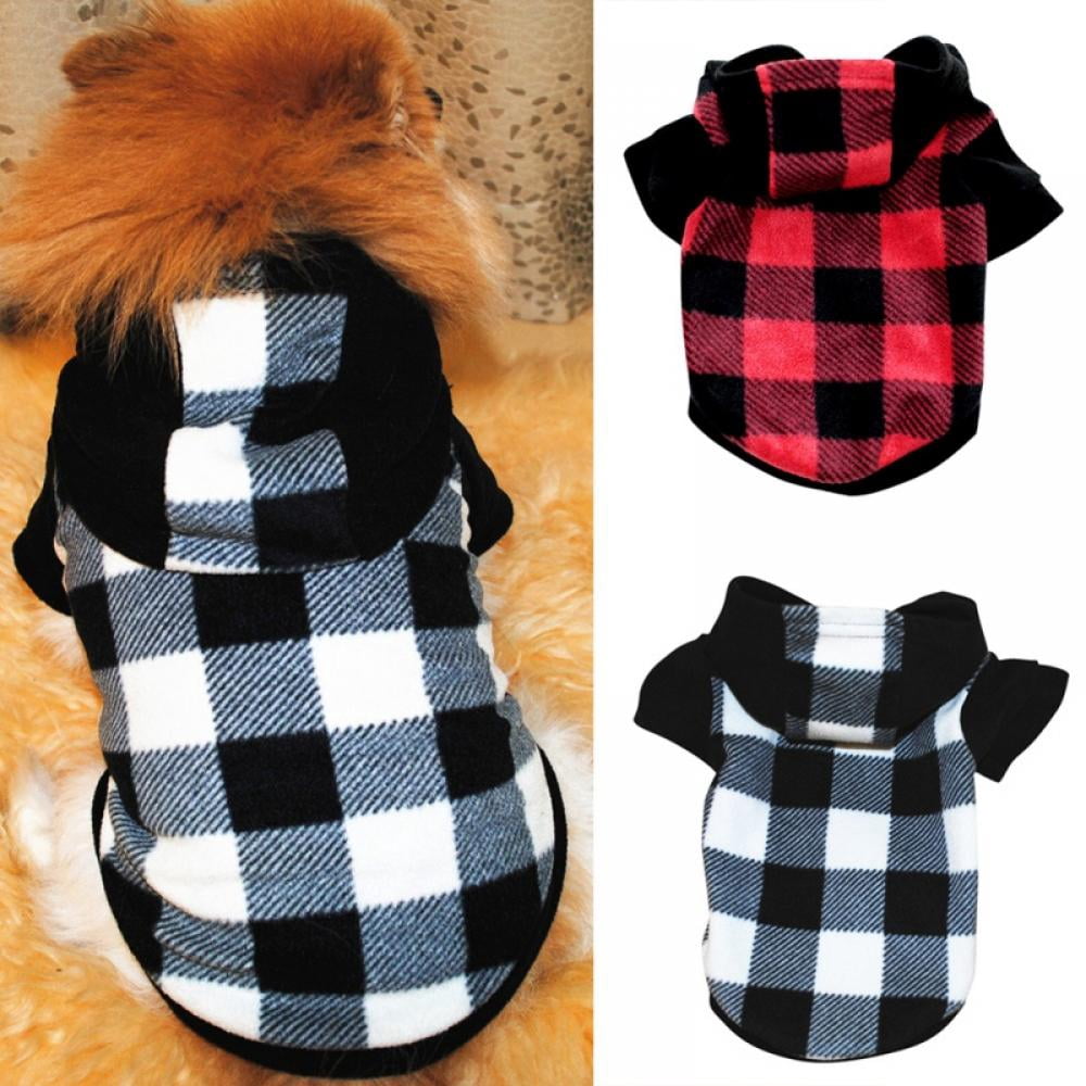 FYCONE Dog Fleece Plaid Clothes Lightweight Puppy Hoodie Coat Pet ...