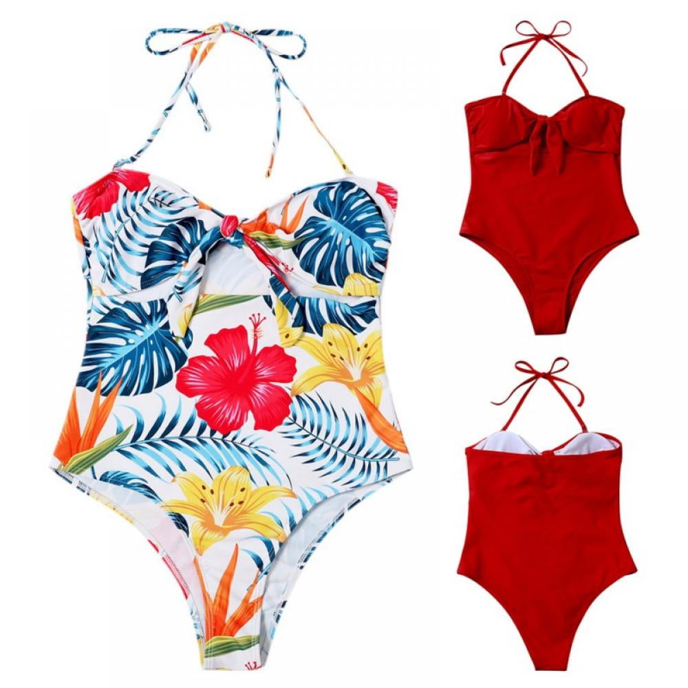 Fycone Women Sexy Swimsuit High Waist One Piece With Neck Strap And