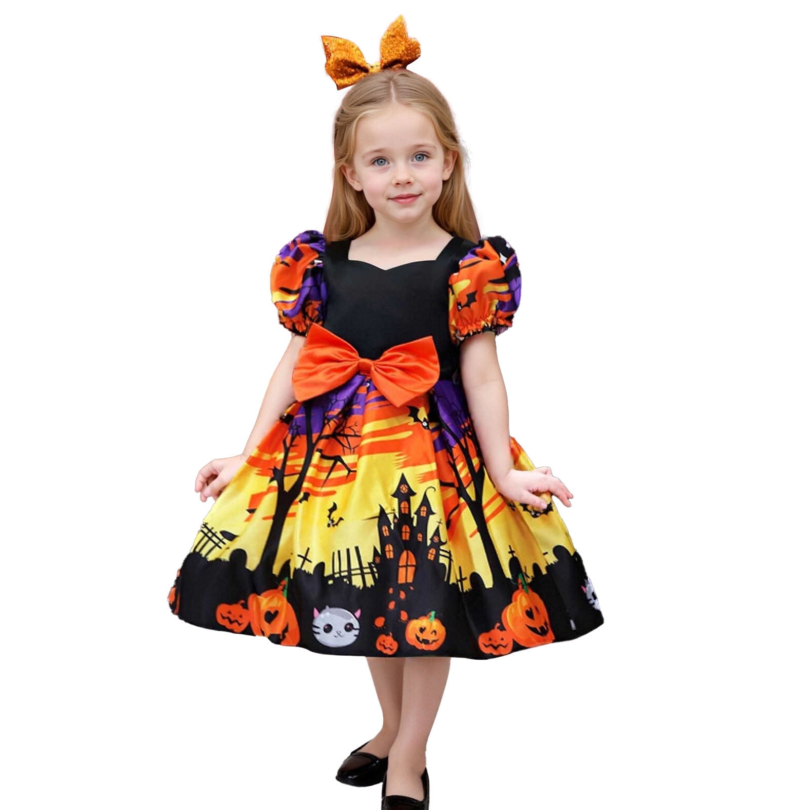 FYDUU Baby Girl Flower Dress Child Girls Short Sleeve Halloween Prints ...