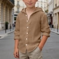 FYDUU Boys Button Down Shirts Long Sleeve Casual Hooded Shirt Summer ...