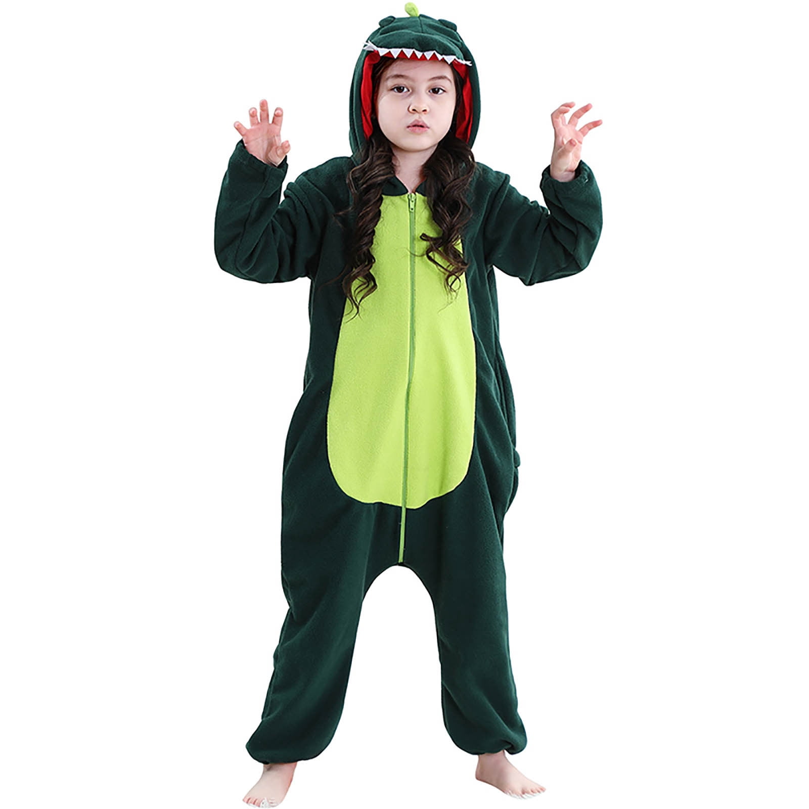 FYDUU Boys Girls One Piece Pajamas Kids Flannel Dinosaur Hooded Clothes ...