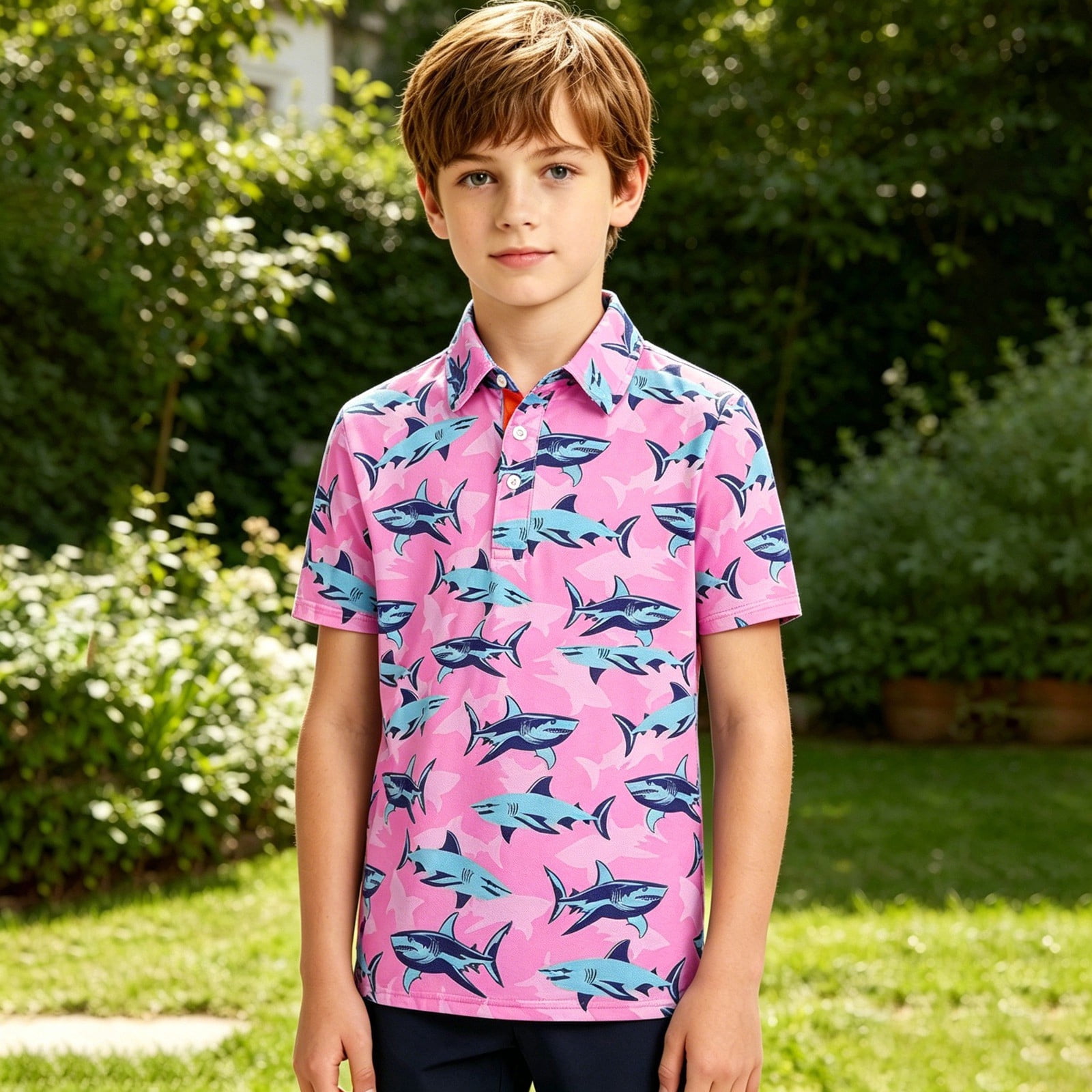 FYDUU Boys Polo Shirt T-Shirts Short Sleeve Printed Graphic Tees Button ...