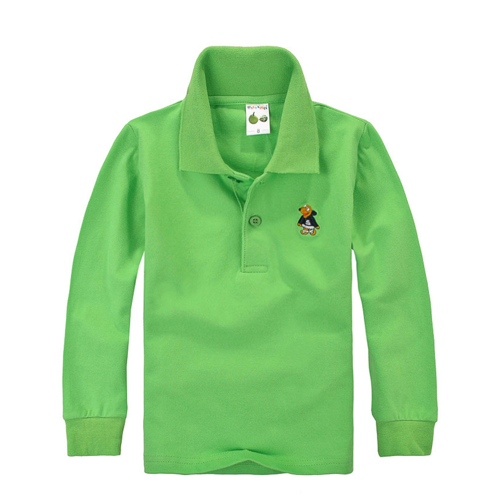 FYDUU Boys' School Uniform Polo Shirt Lapel Collared Long Sleeve Button ...