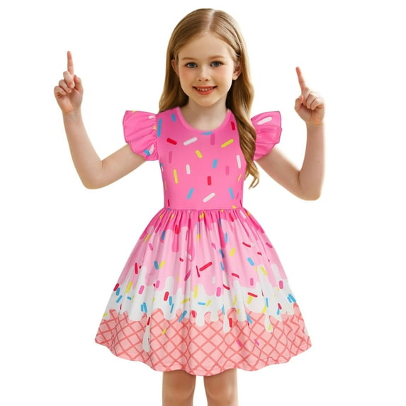 FYDUU Dresses for Girls Toddler Easter Print Dress Flutter Sleeve A ...
