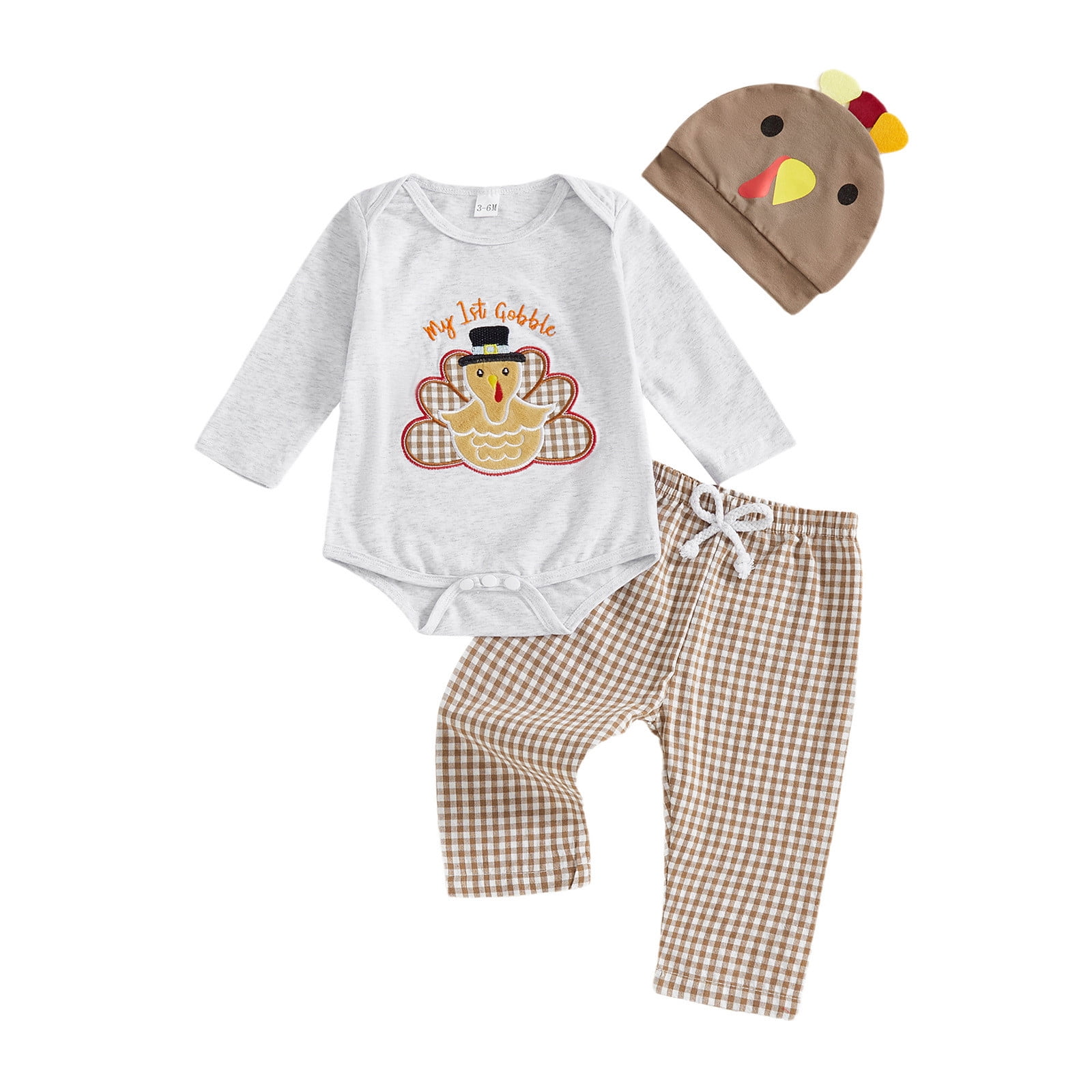 FYDUU My First Thanksgiving Baby Boy Girl Outfit Long Sleeve Turkey ...