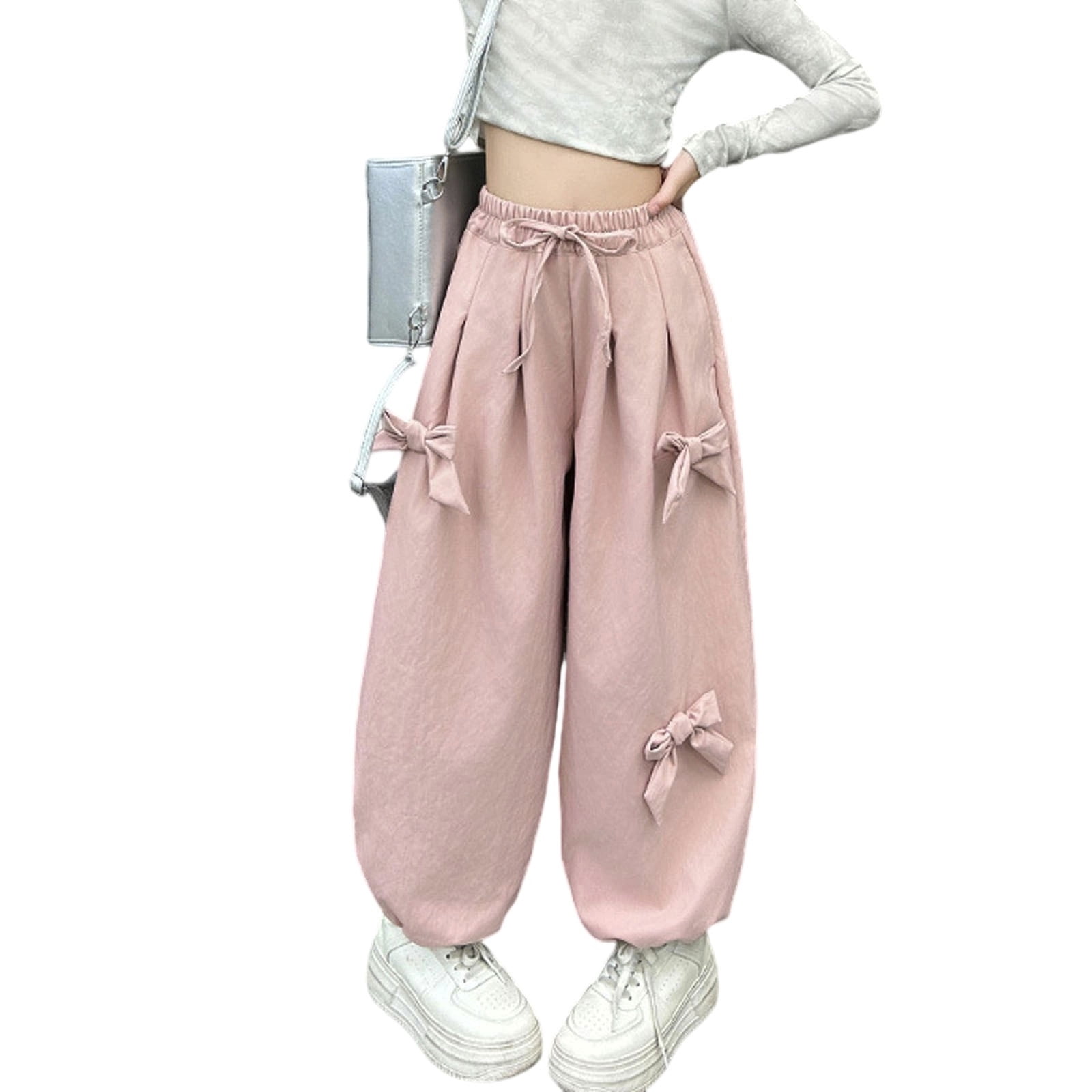 FYDUU Girls Cargo Pants Cute Bow Harem Pants Loose Fit Streetwear ...