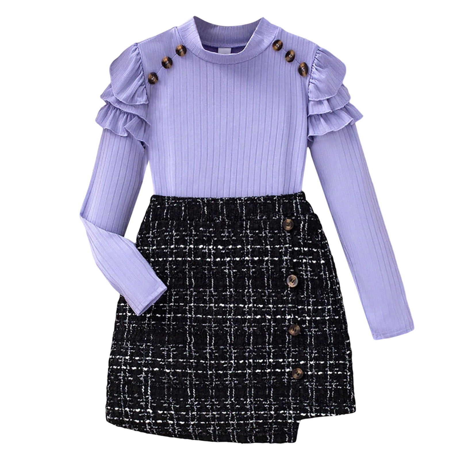 FYDUU Girls Clothing Sets Skirt Set Kids Long Sleeve High Neck Top With ...