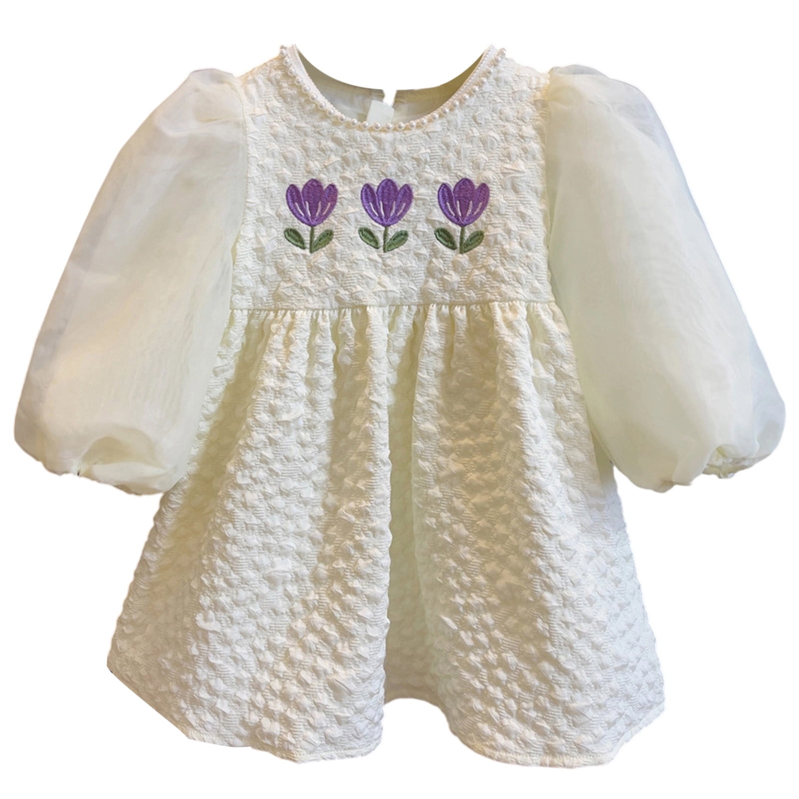 FYDUU Girls Dresses For Toddler Kids Floral Embroidery Dress With Puff ...