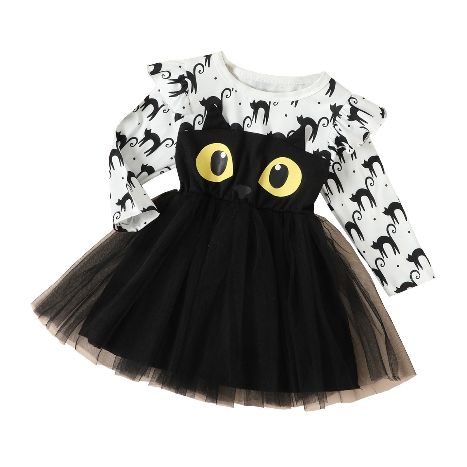 FYDUU Girls Fall Dresses Elegant Girls Dresses Long Sleeve Mesh Cartoon ...