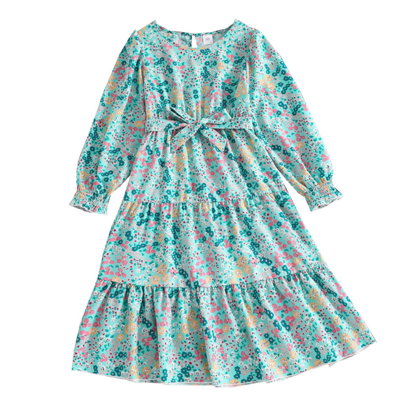FYDUU Girls Fall Dresses Elegant Girls Floral Print Dress Long Sleeve ...