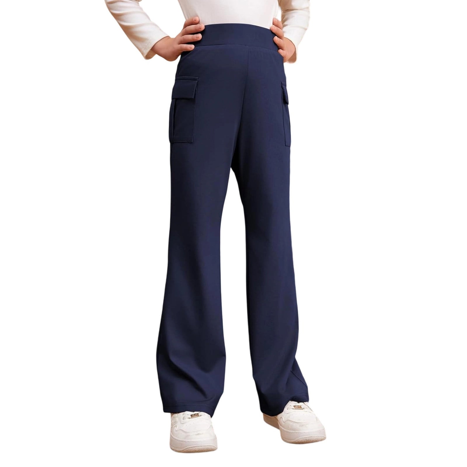 FYDUU Girls Flare Dress Pants Kids School Uniform Bell Bottoms Elastic ...