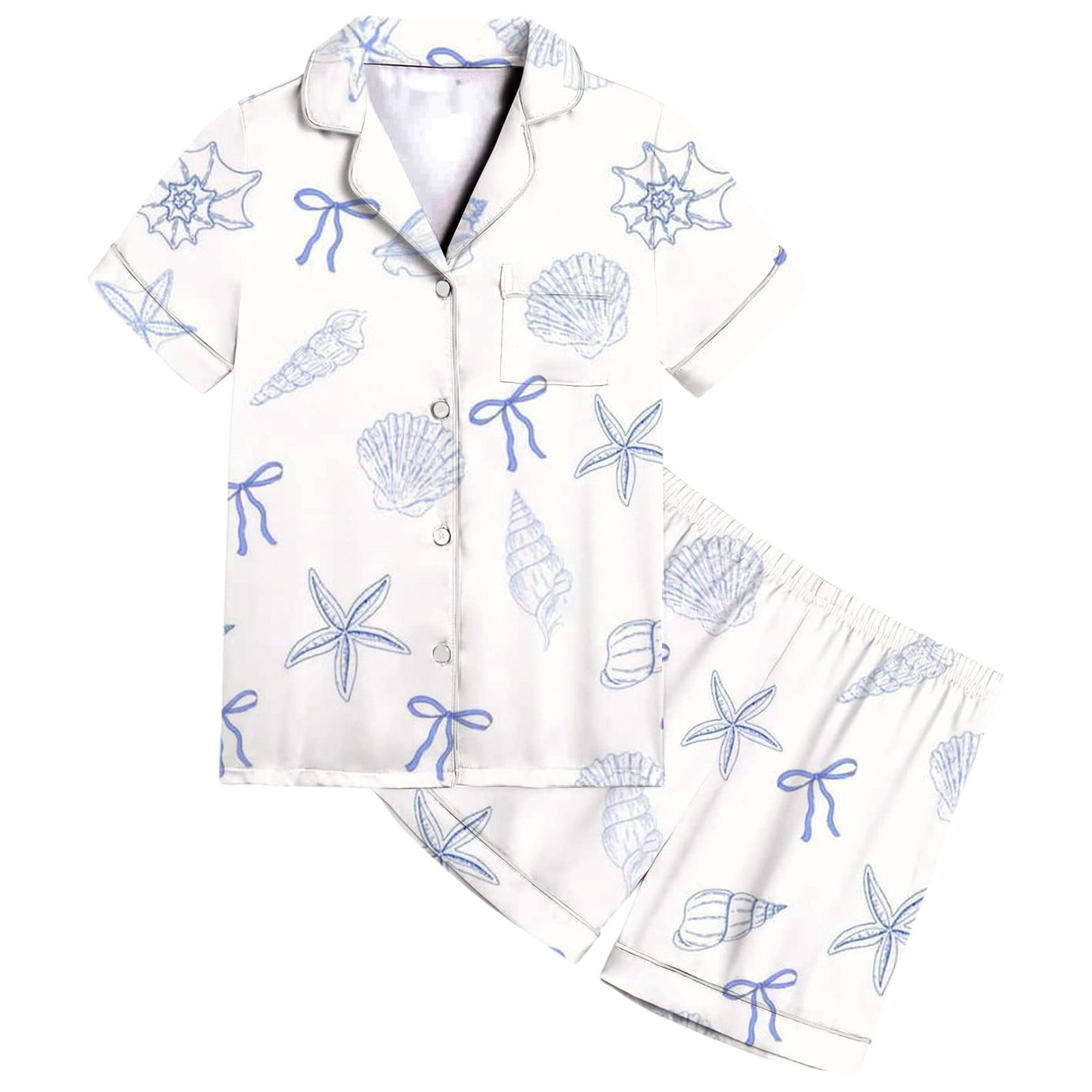 FYDUU Girls Pajamas Summer Outfit Girls Pajama Set Soft Satin Sleepwear ...