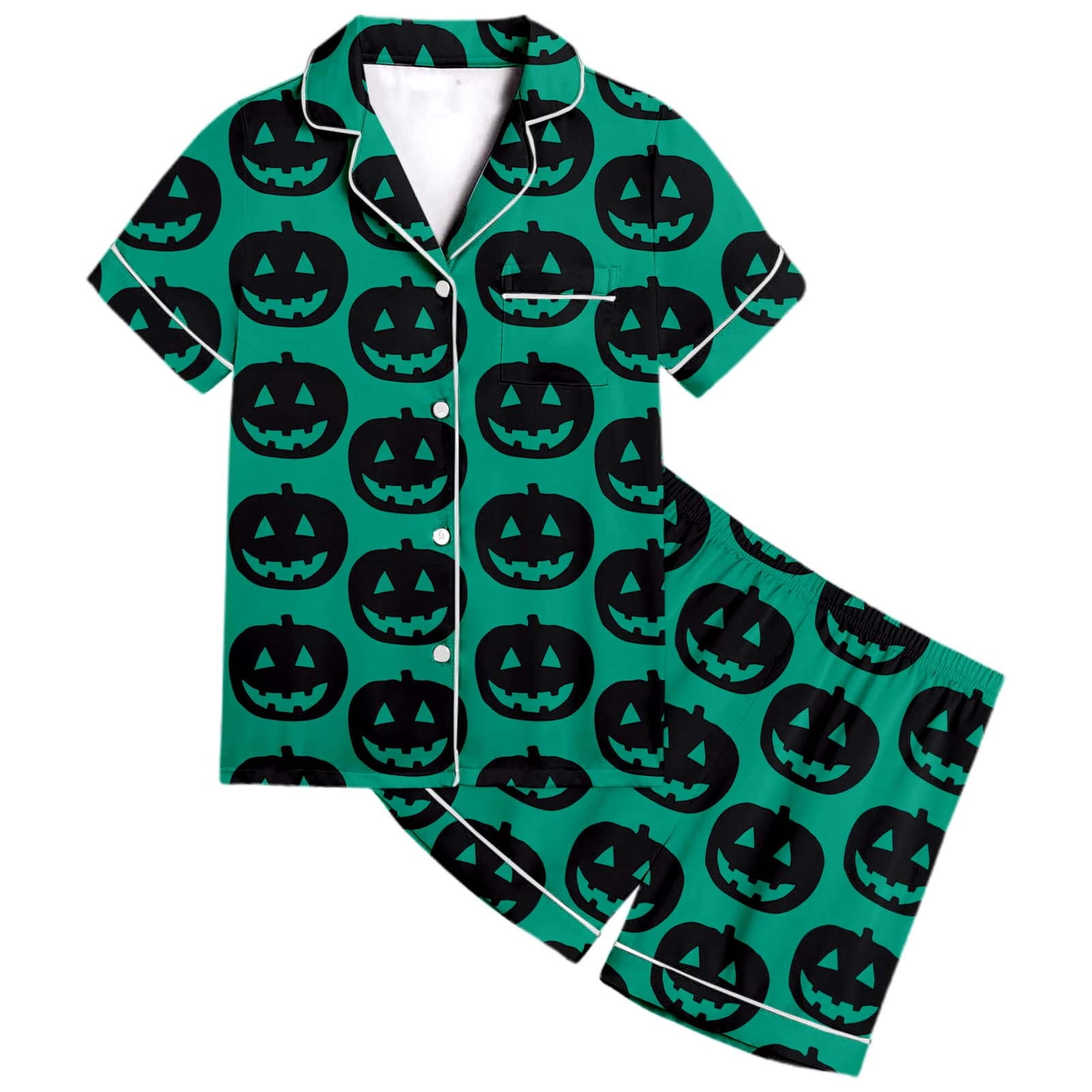 FYDUU Girls Pajamas Summer Outfit Kids Halloween Pajama Set Cute Pumpkin Bat Print Striped Short ...