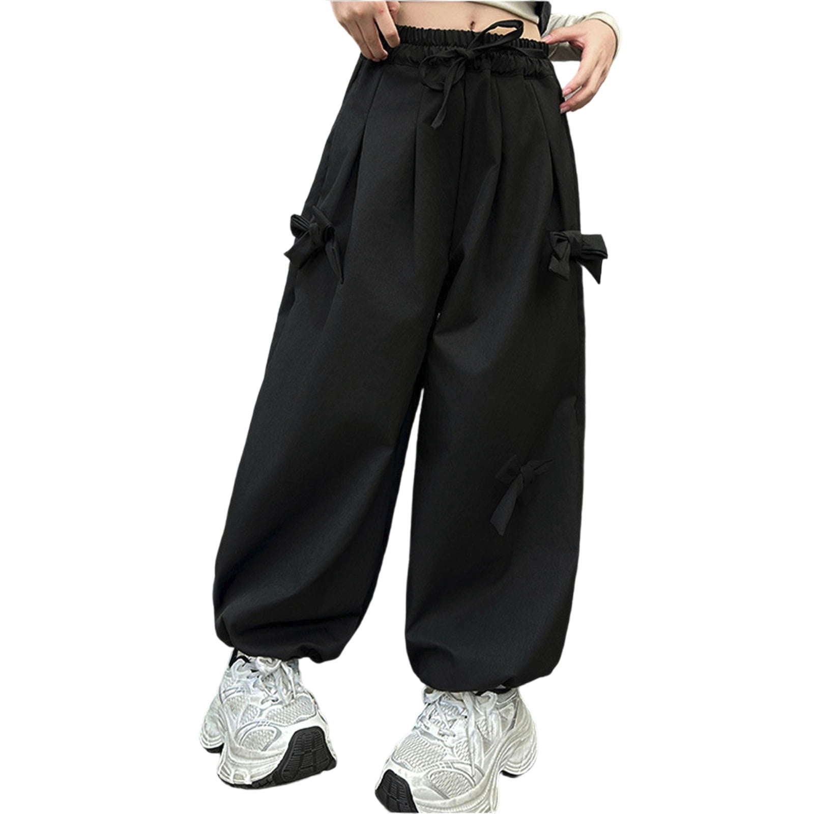 FYDUU Girls Parachute Pants Girls Cargo Pants Cute Loose Fit Bow Tie ...