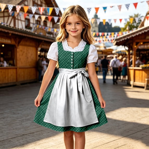FYDUU Girls Party Dress with Apron Oktoberfest Costume for Kids ...