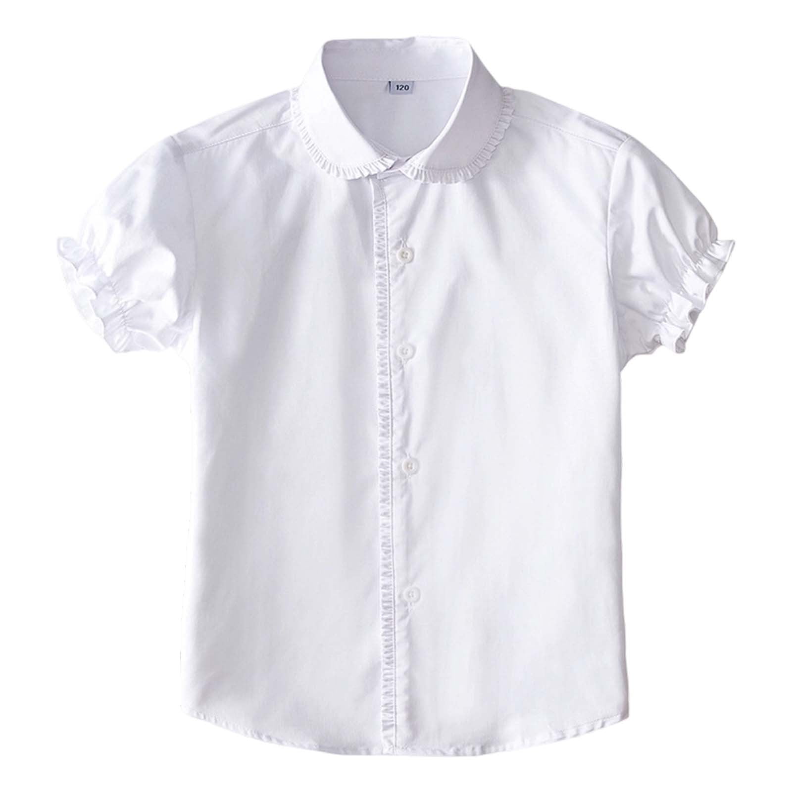 FYDUU Girls Short Sleeve Button Down Shirts School Uniform Tops Peter ...
