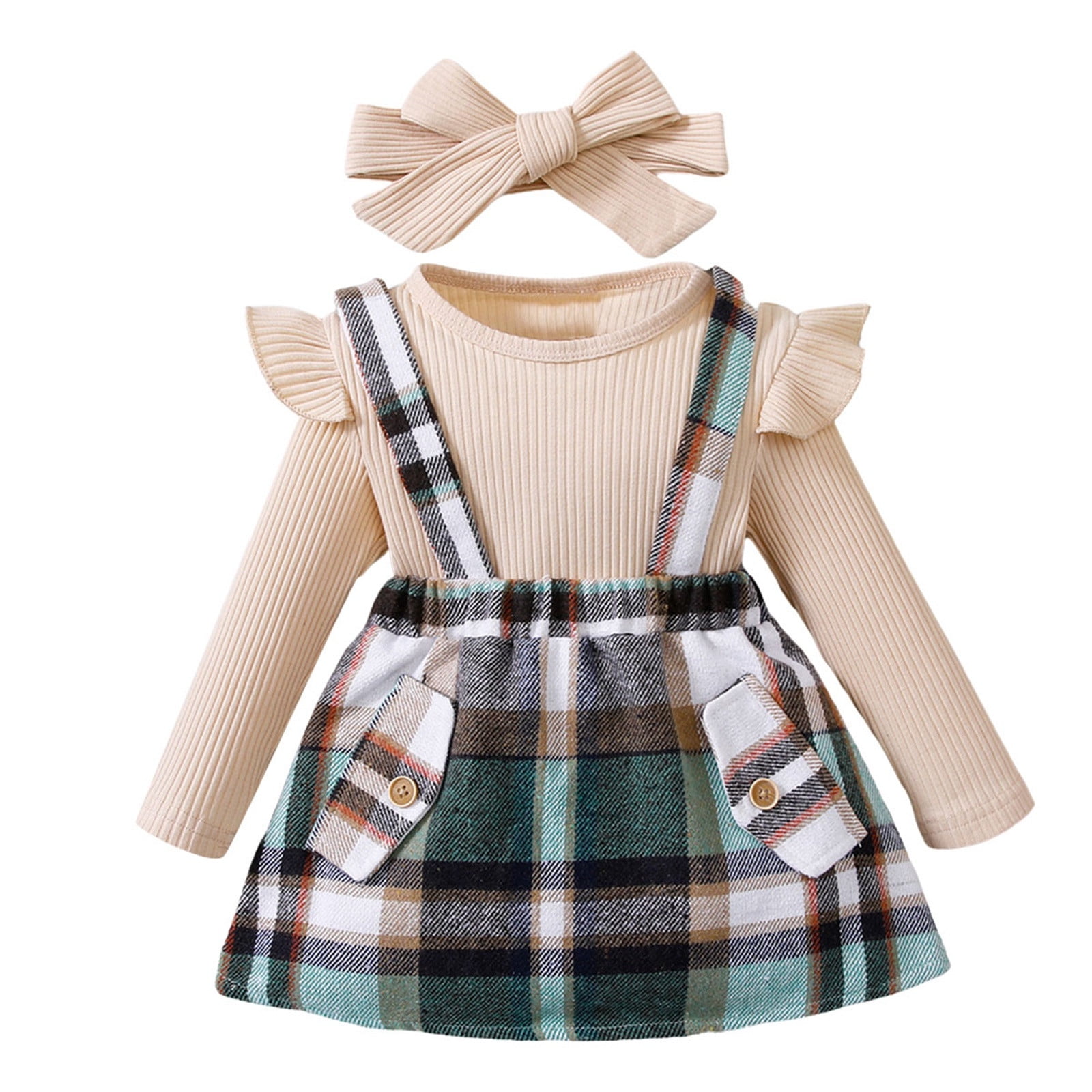 FYDUU Baby Girl Clothes Set Toddler Girls Ruffles Long Sleeve Solid ...