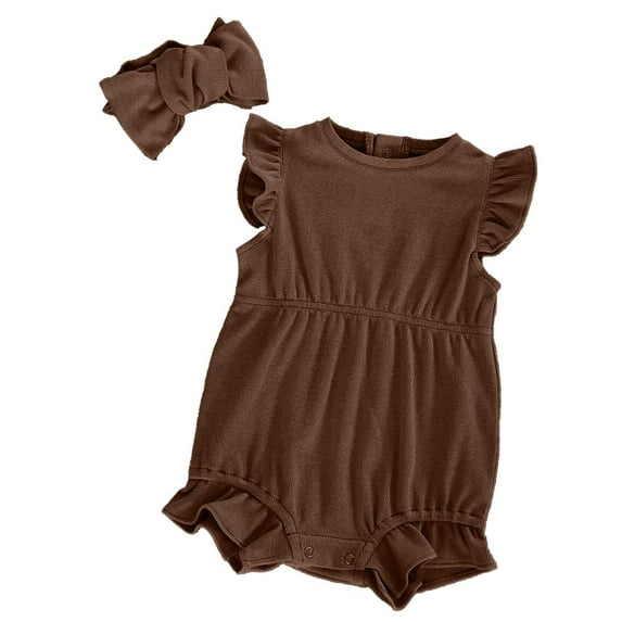 FYDUU Baby Baby Girl Bodysuit Solid Color Sleeveless Romper One-Piece Jumpsuit With Headband ...