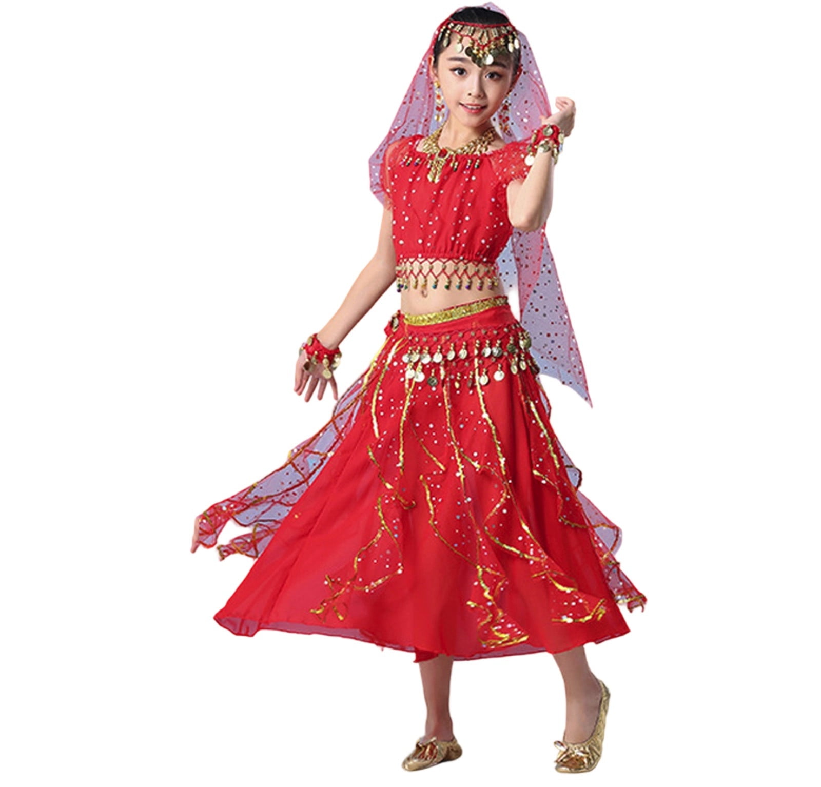 FYDUU Kids Girls Belly Dance Outfit Girls Belly Dance Top Skirt Set Halloween Dance Outfit With ...