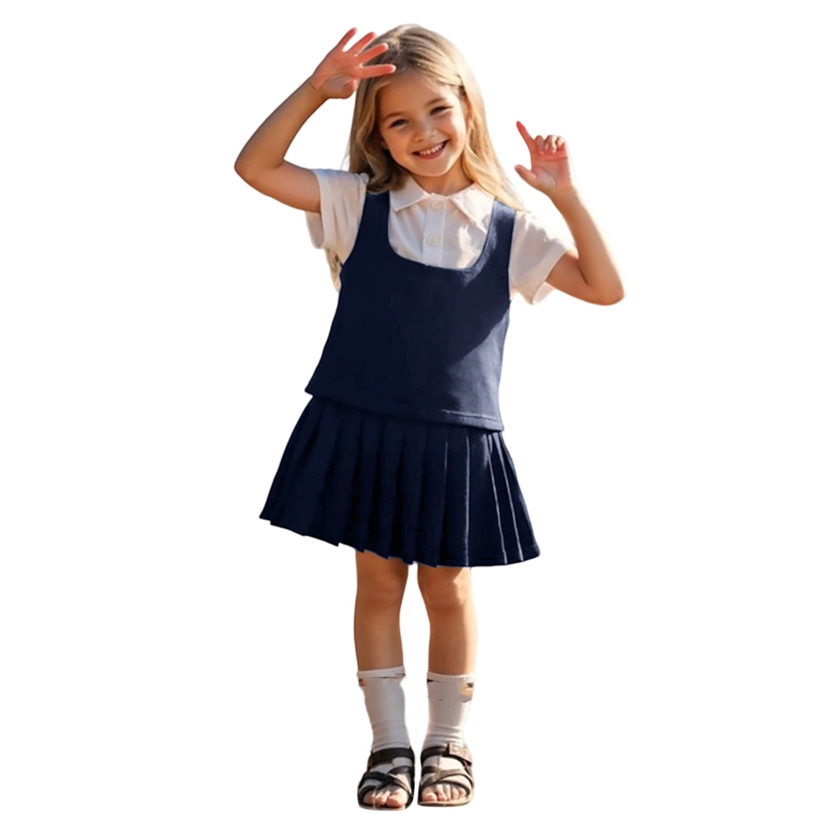 FYDUU Little Girls Pleated Dress School Uniform Long Sleeve Girls ...