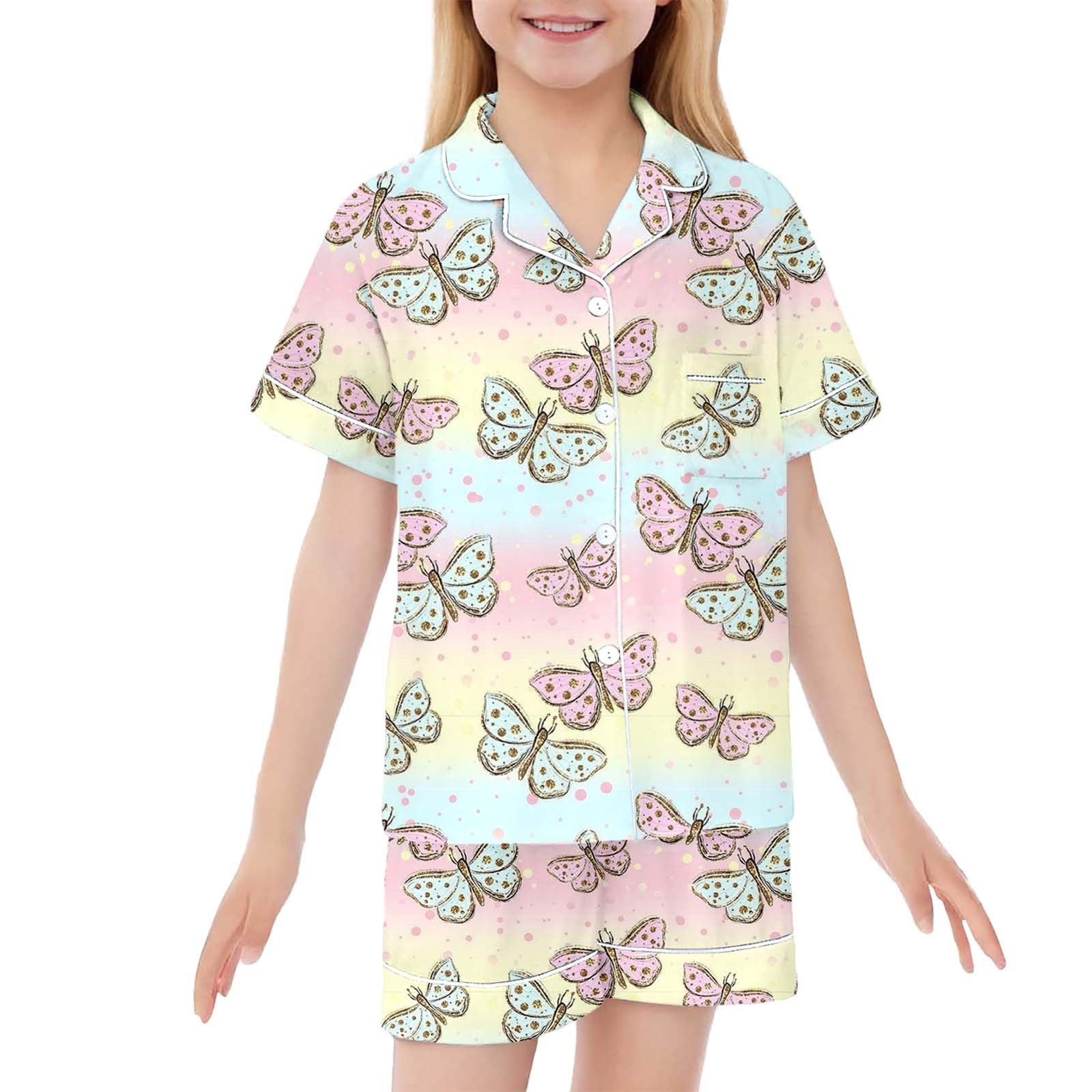 FYDUU Little Girls Summer Pajamas 2 Piece Set Kids Graphic Print Short ...