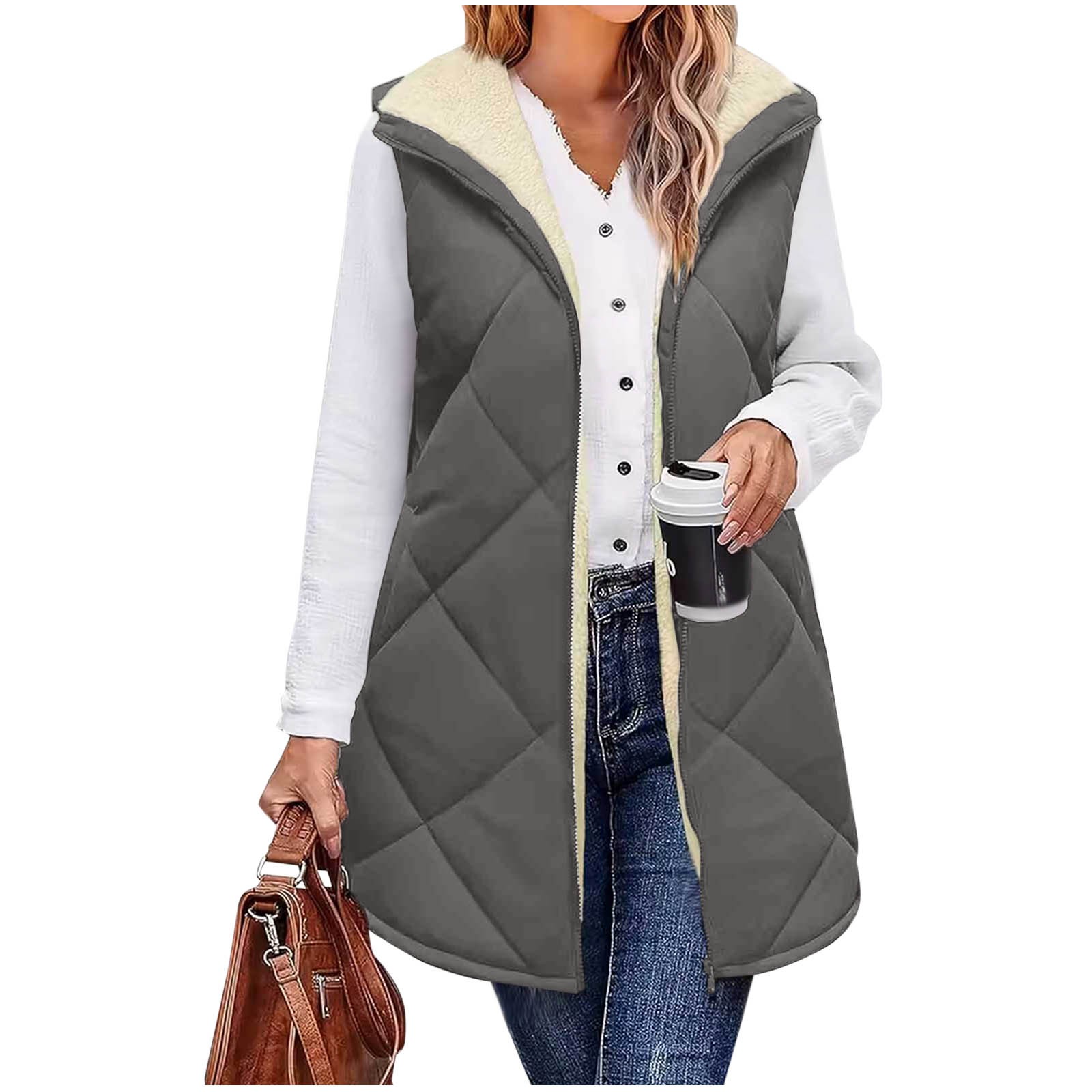 FYDUU Long Puffer Vest For Women Winter Coat Reversible Lightweight ...