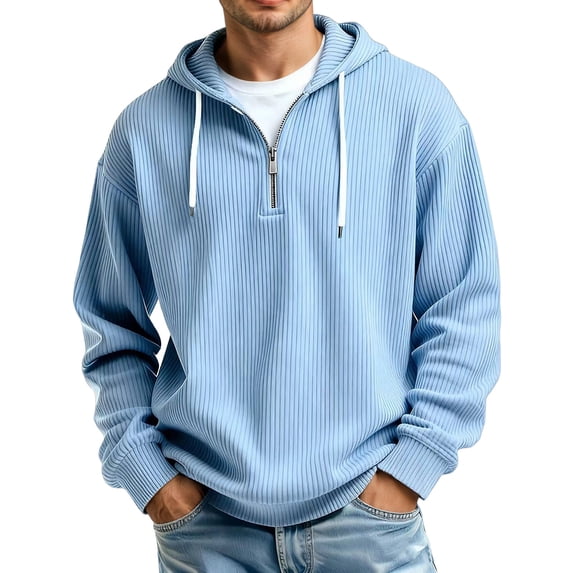 FYDUU Men's Quarter Zip Hooded Sweatshirt Long Sleeve Pullover With ...