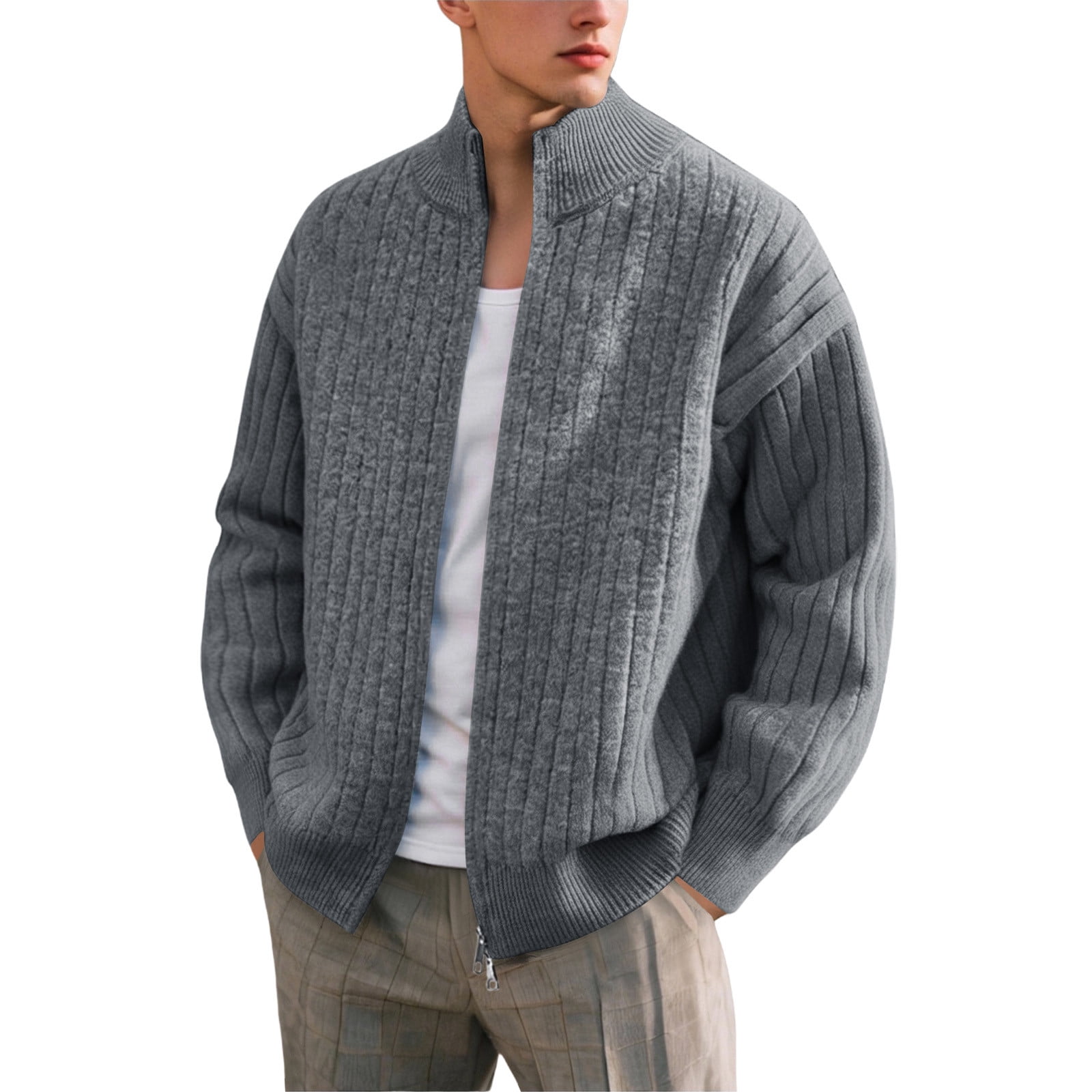 FYDUU Mens Full Zip Up Cardigan Sweater Men's Autumn Winter Sweater ...