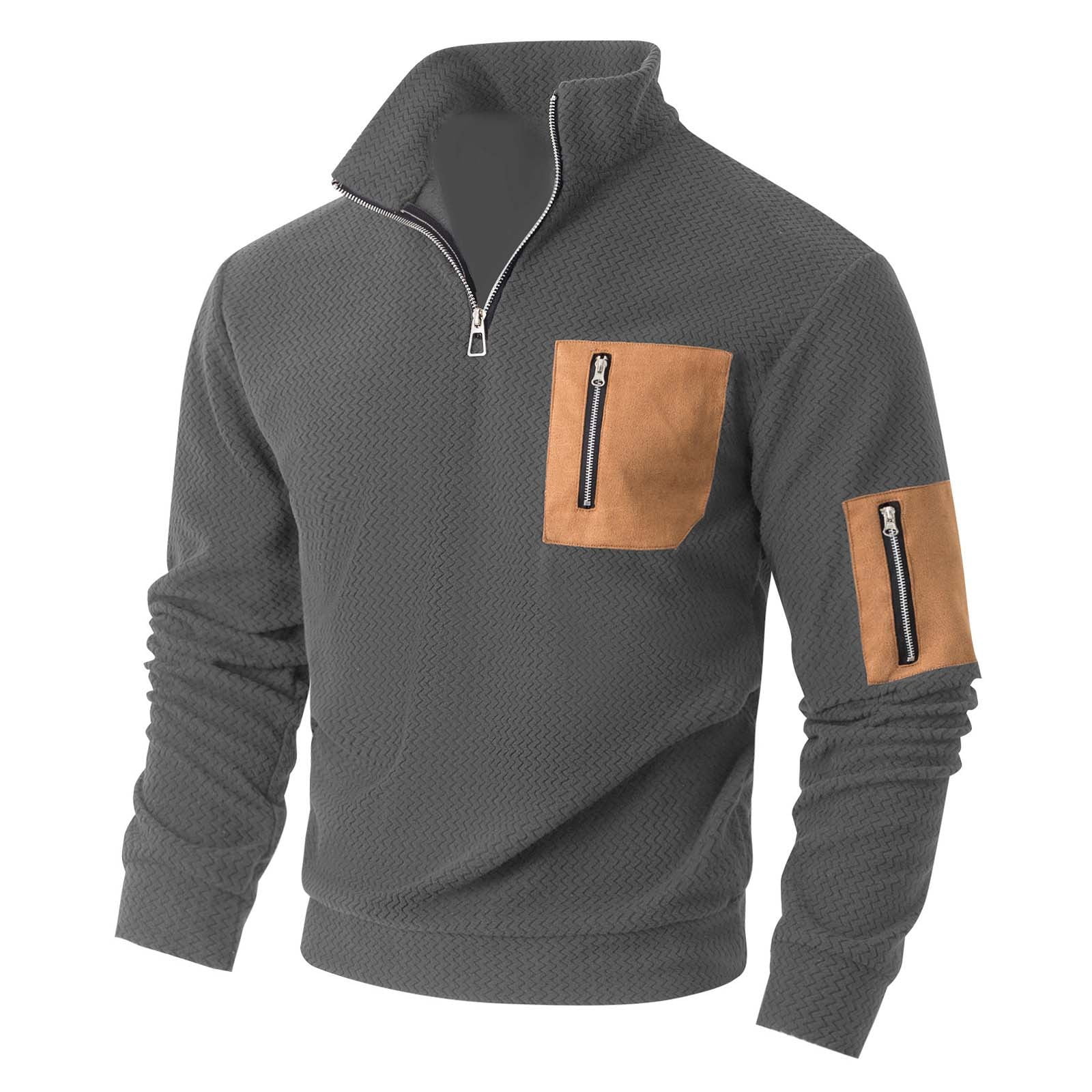 FYDUU Mens Quarter Zip Pullover Fall/Winter Fleece Casual Hoodless ...