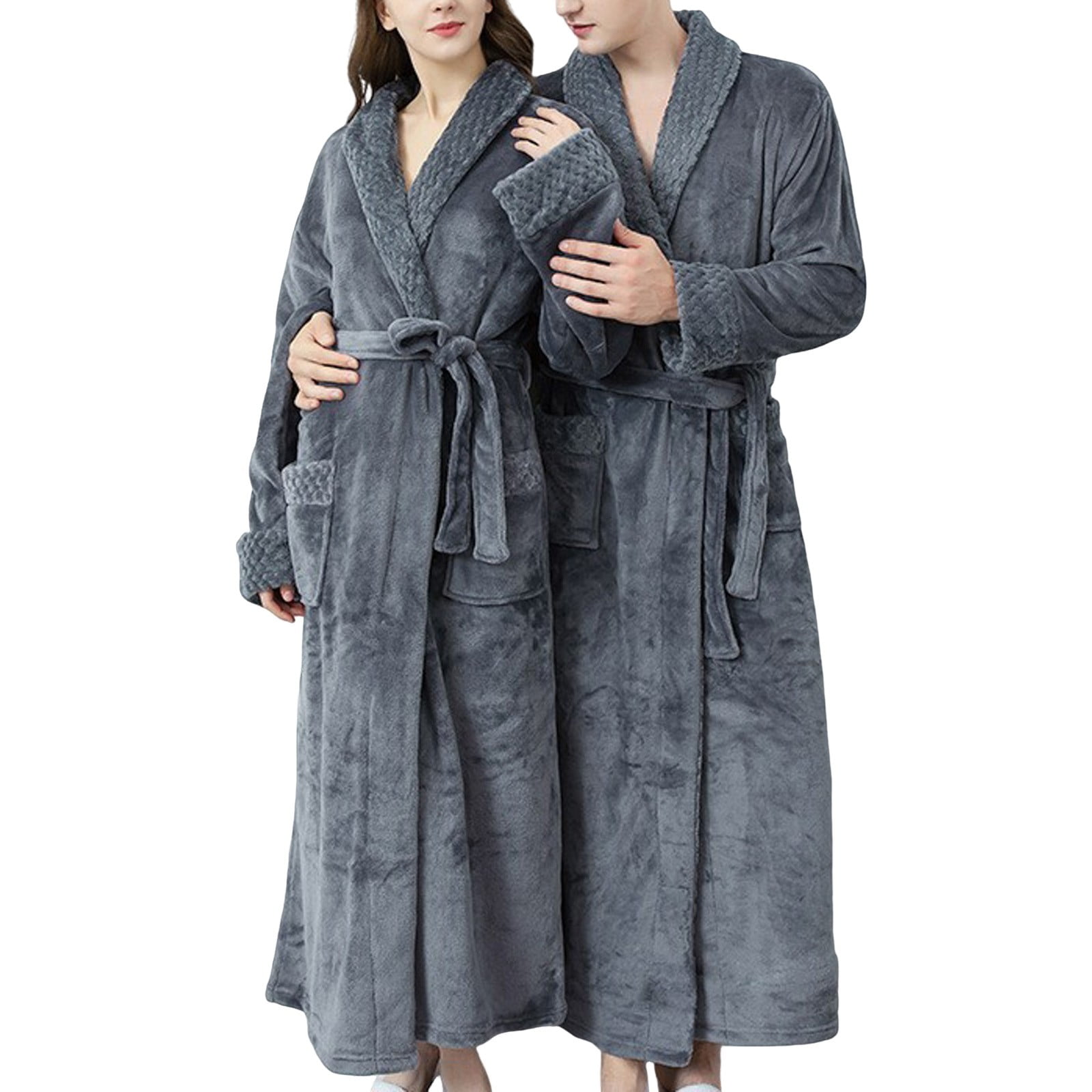 FYDUU Mens Womens Robe Long Plush Bathrobe Couple's Long Robes Thick ...