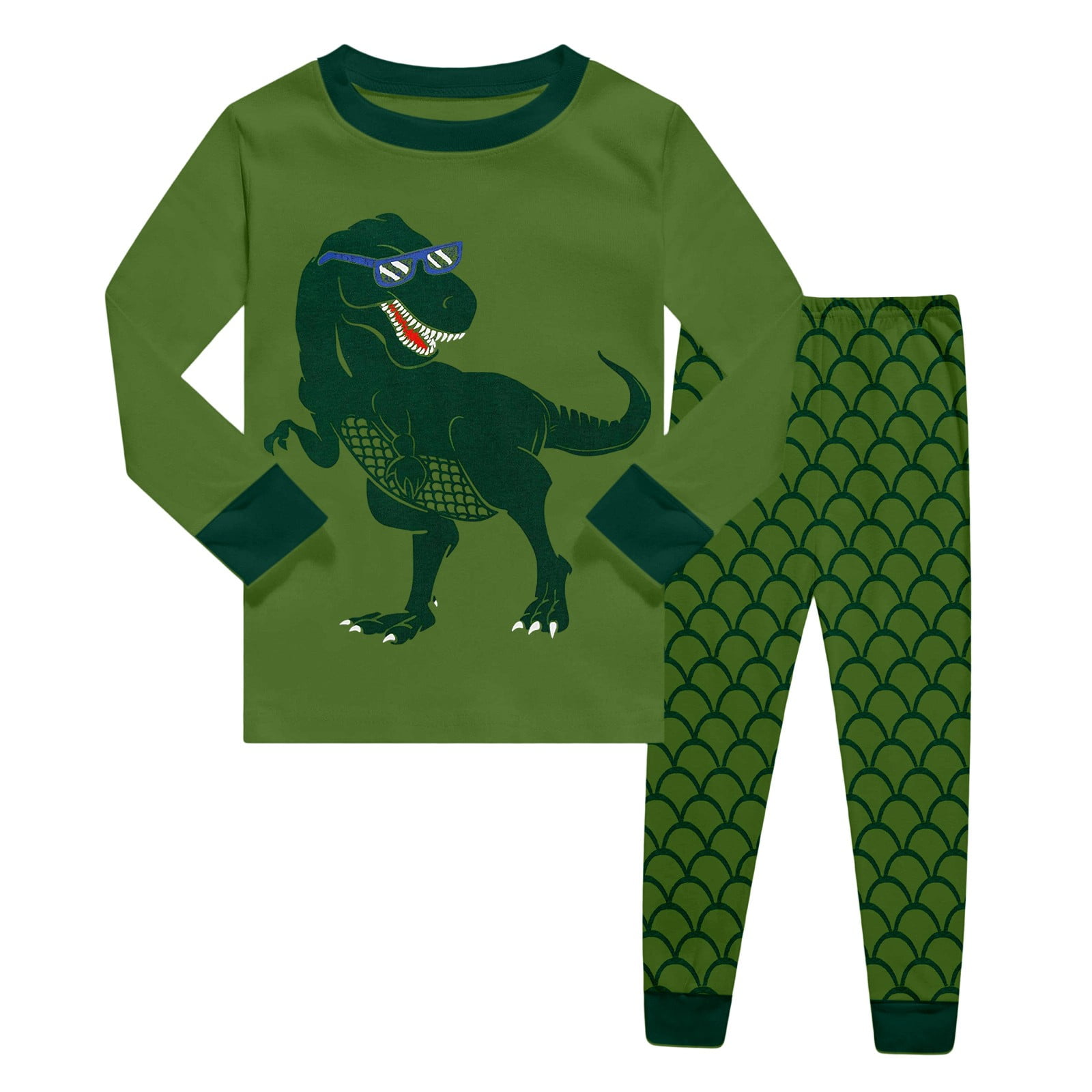FYDUU Toddler Boys Pajamas Set Little Boys Pajamas Cartoon Dinosaur Print Long Sleeve Pants ...