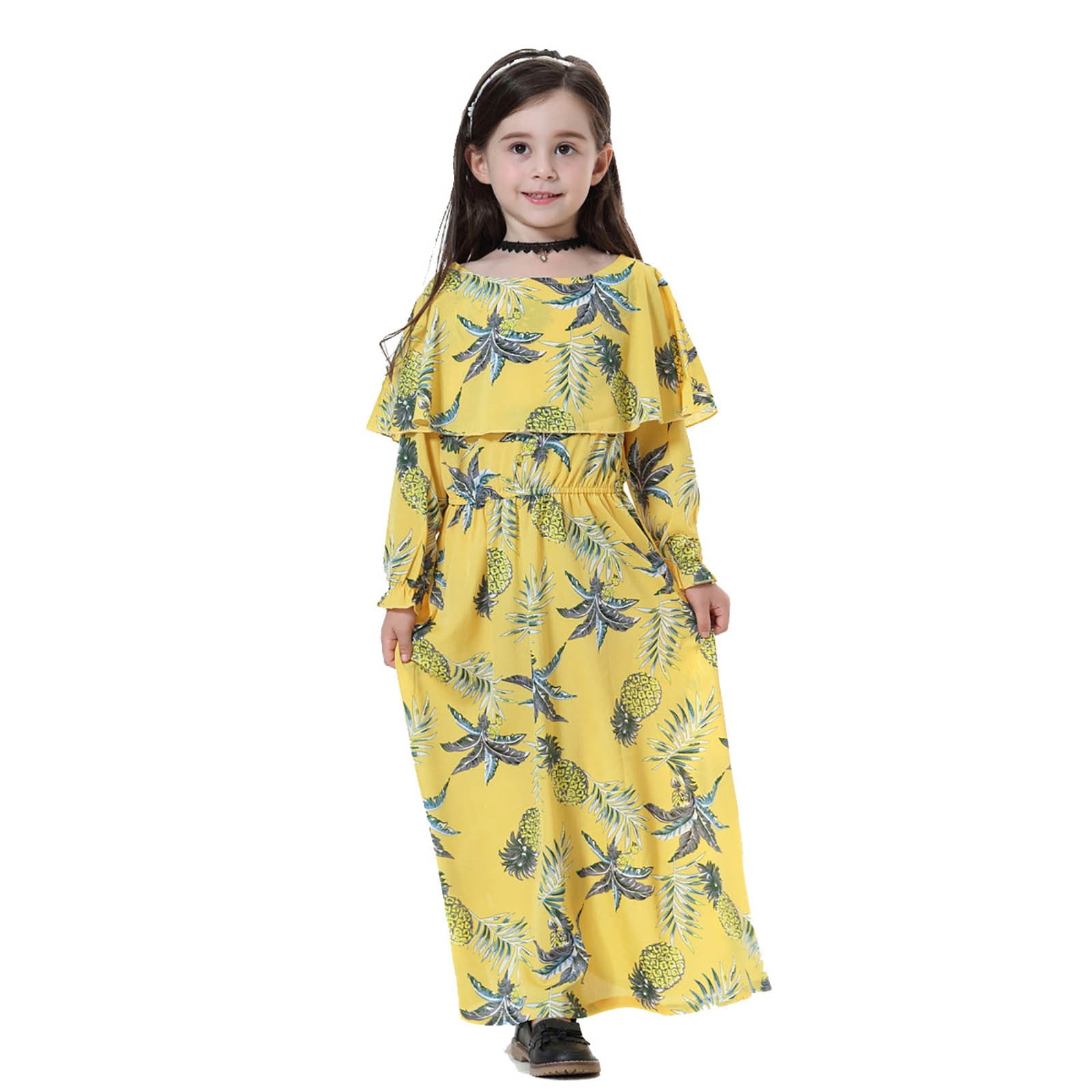 FYDUU Toddler Girls Ethnic Floral Print Long Sleeve Dress Long Robe ...