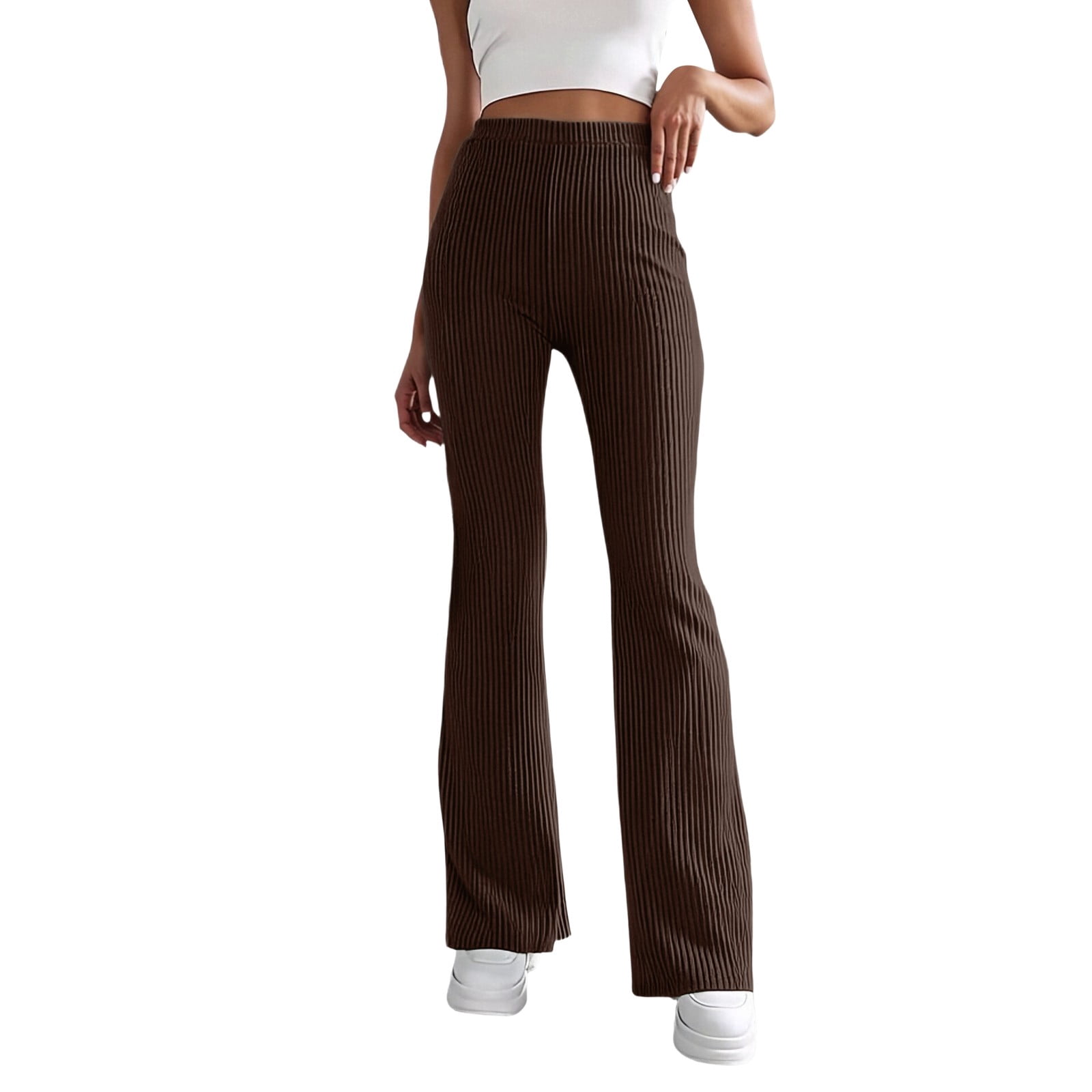 FYDUU Women's Corduroy Flare Pants High Waisted Elastic Waist Bell ...