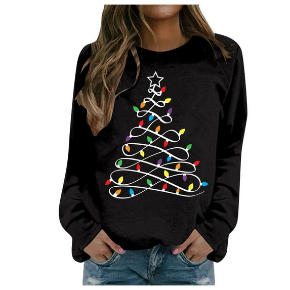 FYEGRE Christmas Shirts for Women Long Sleeve Casual Xmas Tree Graphci ...