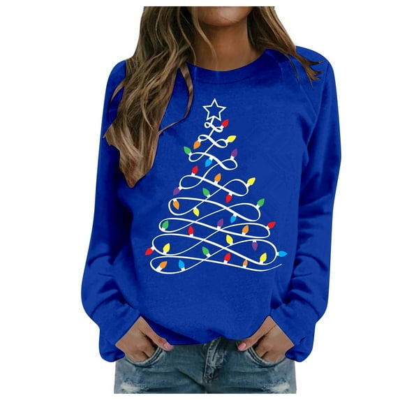 FYEGRE Christmas Shirts for Women Long Sleeve Casual Xmas Tree Graphci ...