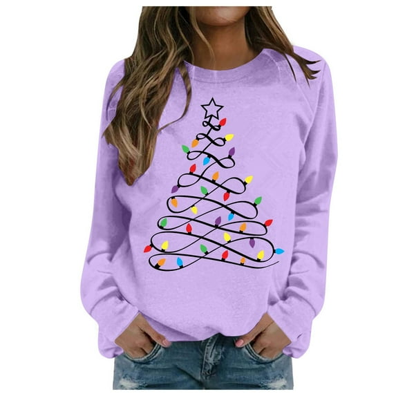 FYEGRE Christmas Shirts for Women Long Sleeve Casual Xmas Tree Graphci ...