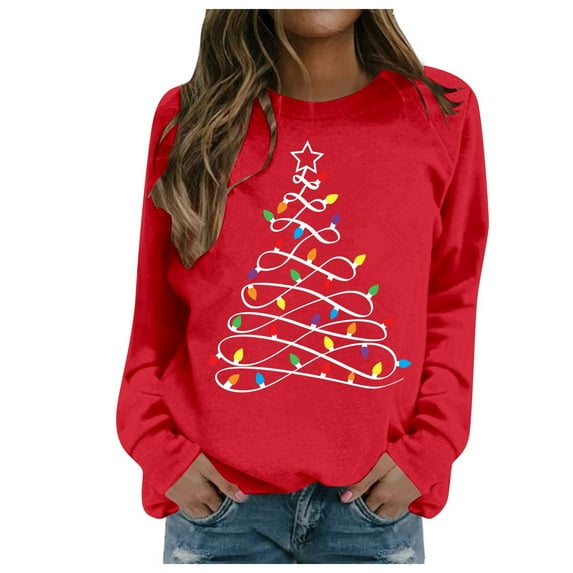 FYEGRE Christmas Shirts for Women Long Sleeve Casual Xmas Tree Graphci ...