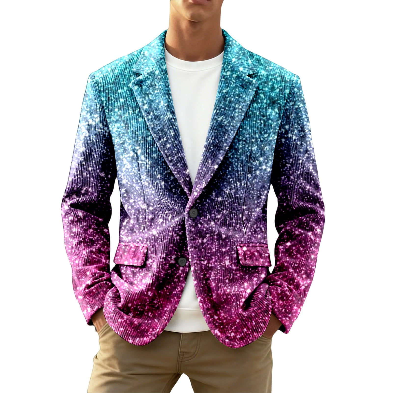 FYEGRE Men's Carnival Glitter Corduroy Sequin Print Jacket Men's Tuxedo ...