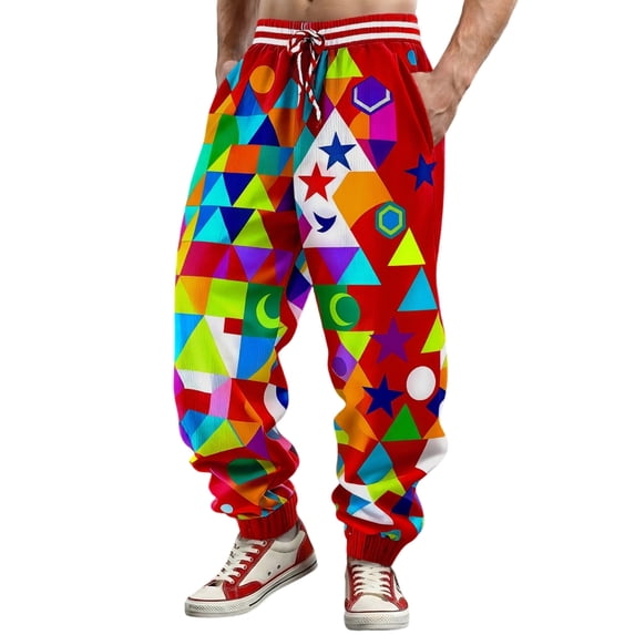 FYEGRE Men's Carnival Print Casual Pants Elastic Waist Tapered Fit ...