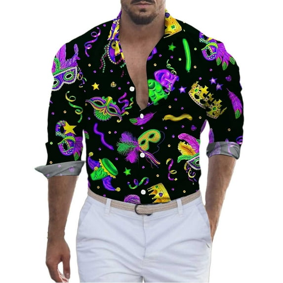 FYEGRE Men's Carnival Shirts Men's Long Sleeve Button Down Shirt with ...