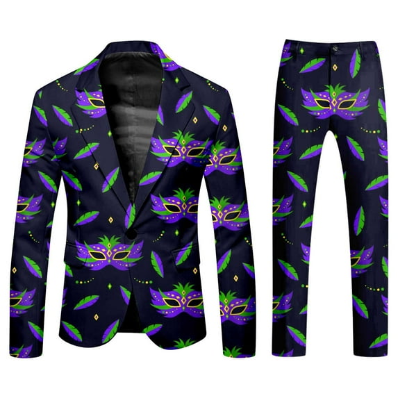 FYEGRE Men's Carnival Suit Two Piece Set Formal Attire With Purple Gold ...