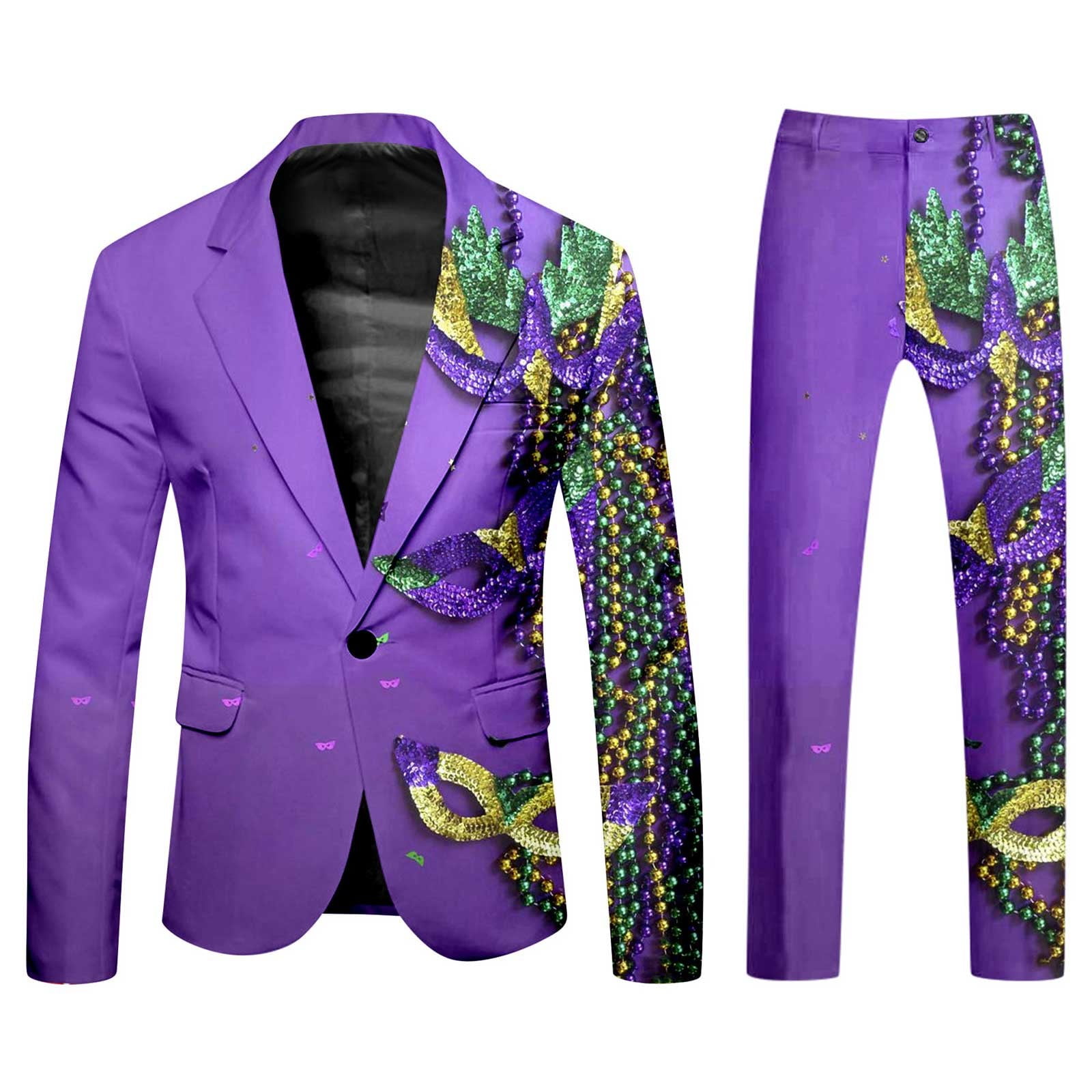 FYEGRE Men's Carnival Suit Two Piece Set Formal Attire With Purple Gold ...